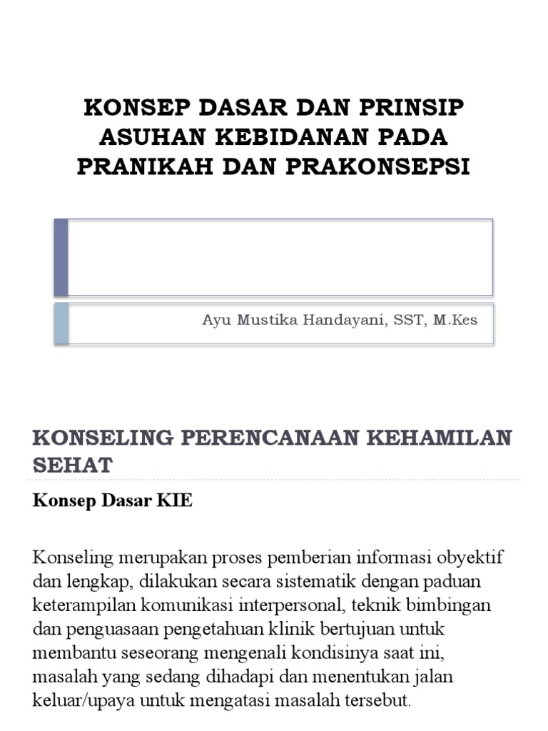 Konsep Dasar Dan Prinsip Asuhan Kebidanan Pada Pranikah | PDF