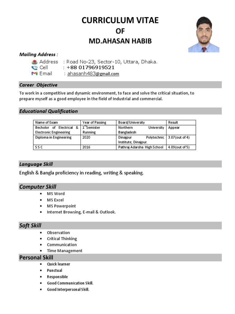 CV of Ahasan Habib | PDF