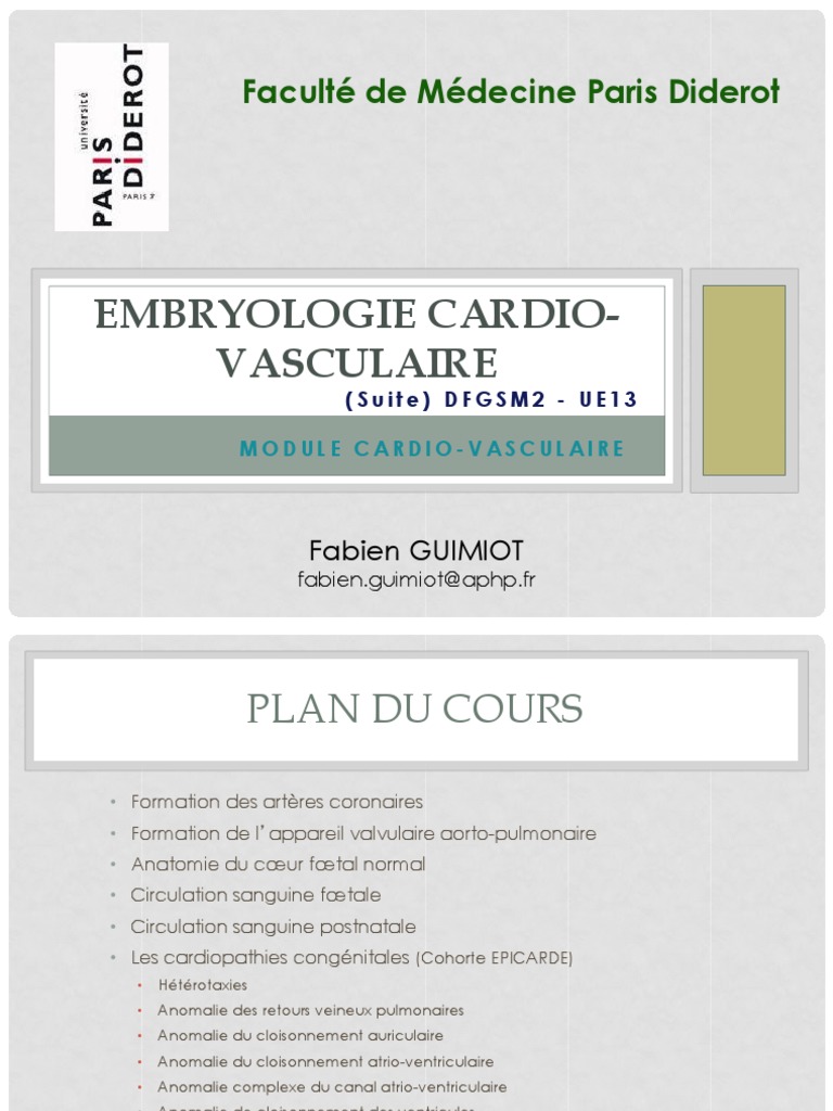 Embryologie et cardiopathies congénitales | PDF | Cœur | Aorte