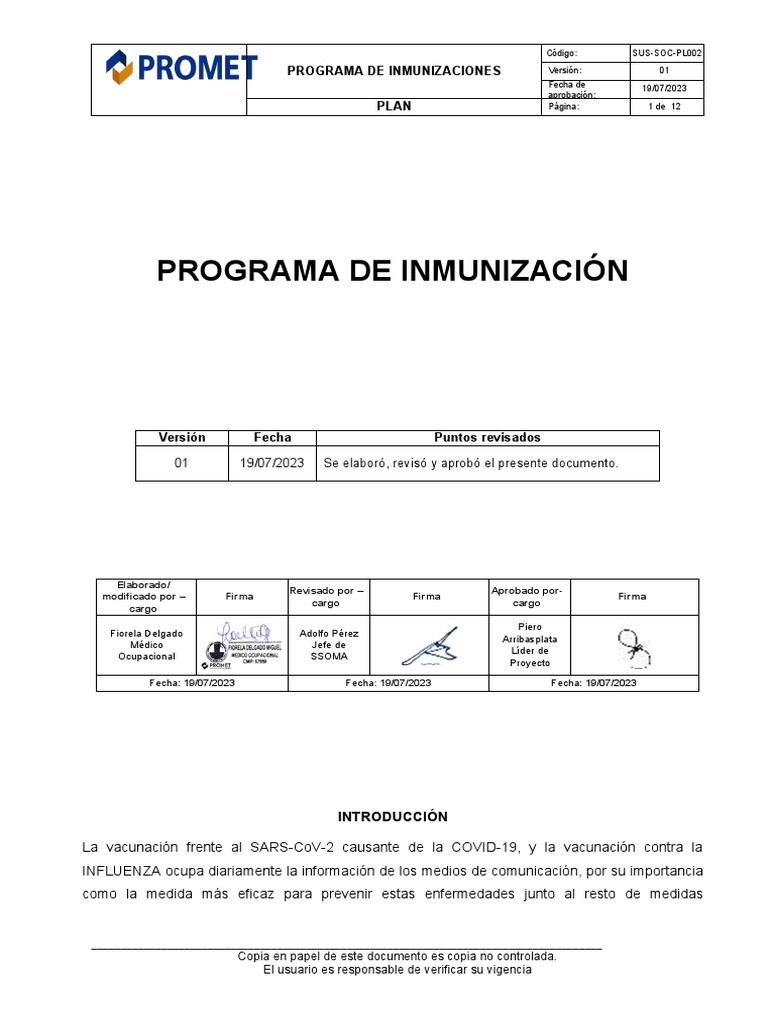 Programa de Inmunizacion | PDF | Sistema inmune | Vacunación
