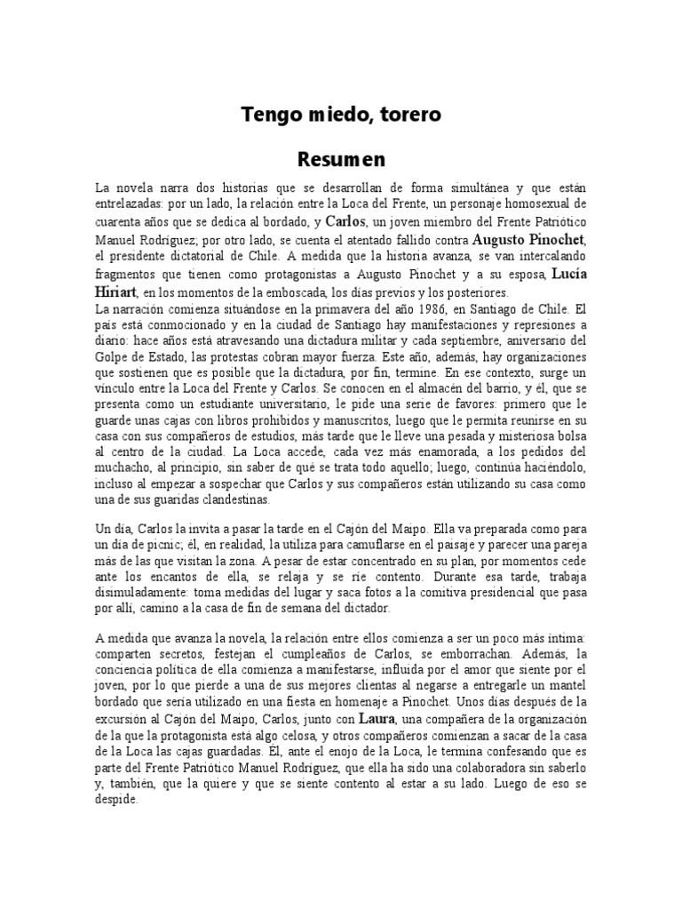 Resumen Libro Tengo Miedo Torero | PDF | Augusto Pinochet