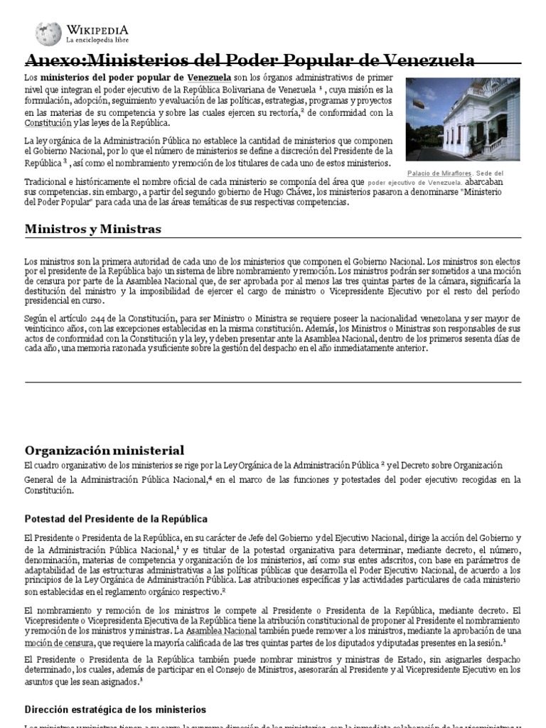 Ministerios del Poder Popular en Venezuela | PDF | Ministerio ...