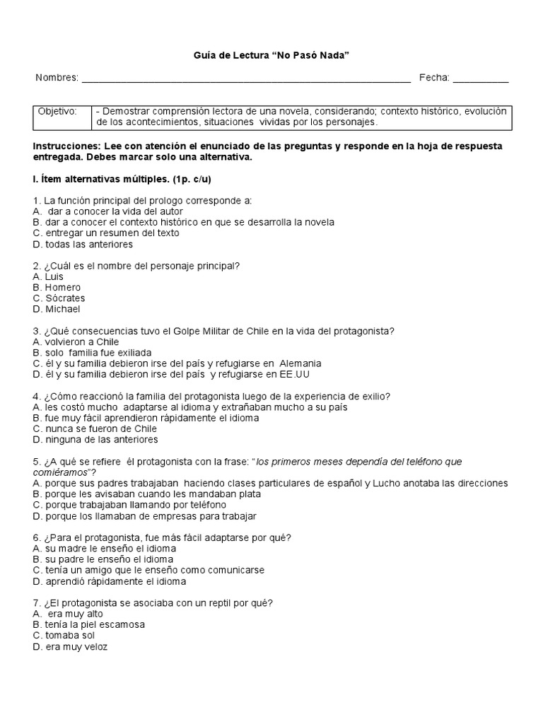 Control de Lectura No Paso Nada | PDF