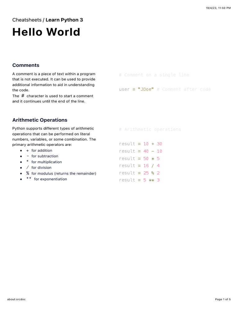 Learn Python 3: Hello World Cheatsheet - Codecademy | PDF | Numbers ... Learn Python 3: Hello World Cheatsheet - Codecademy | PDF | Numbers ...