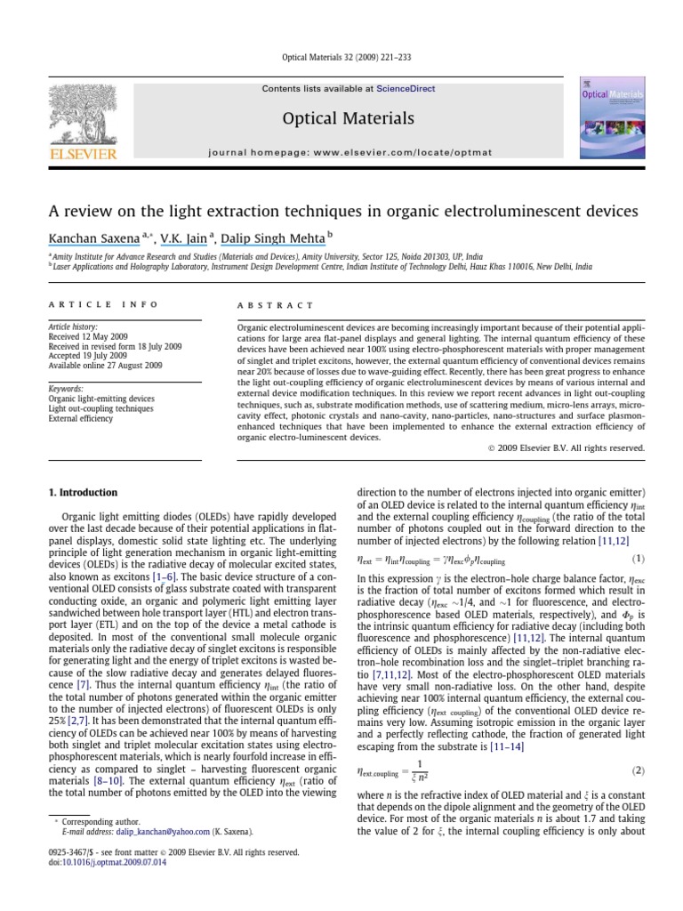 A Review On The Light Extraction Techniq | PDF | Oled | Optics
