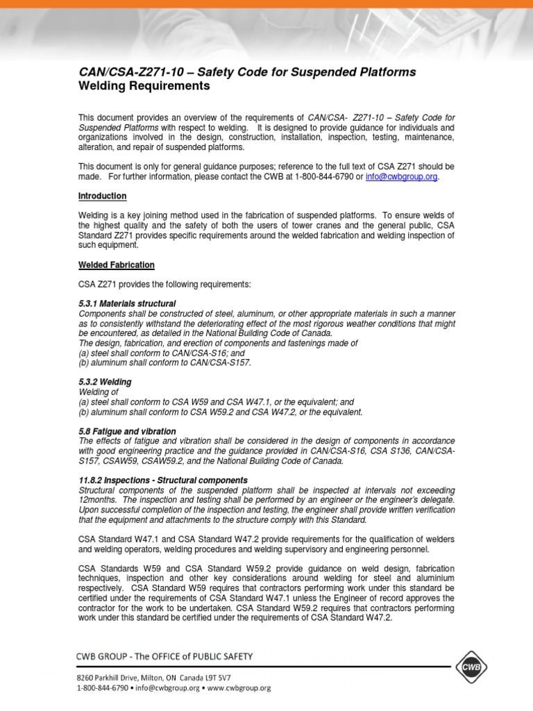 Welding Requirements Csa z271 Safety Code Suspended Platforms | PDF ...