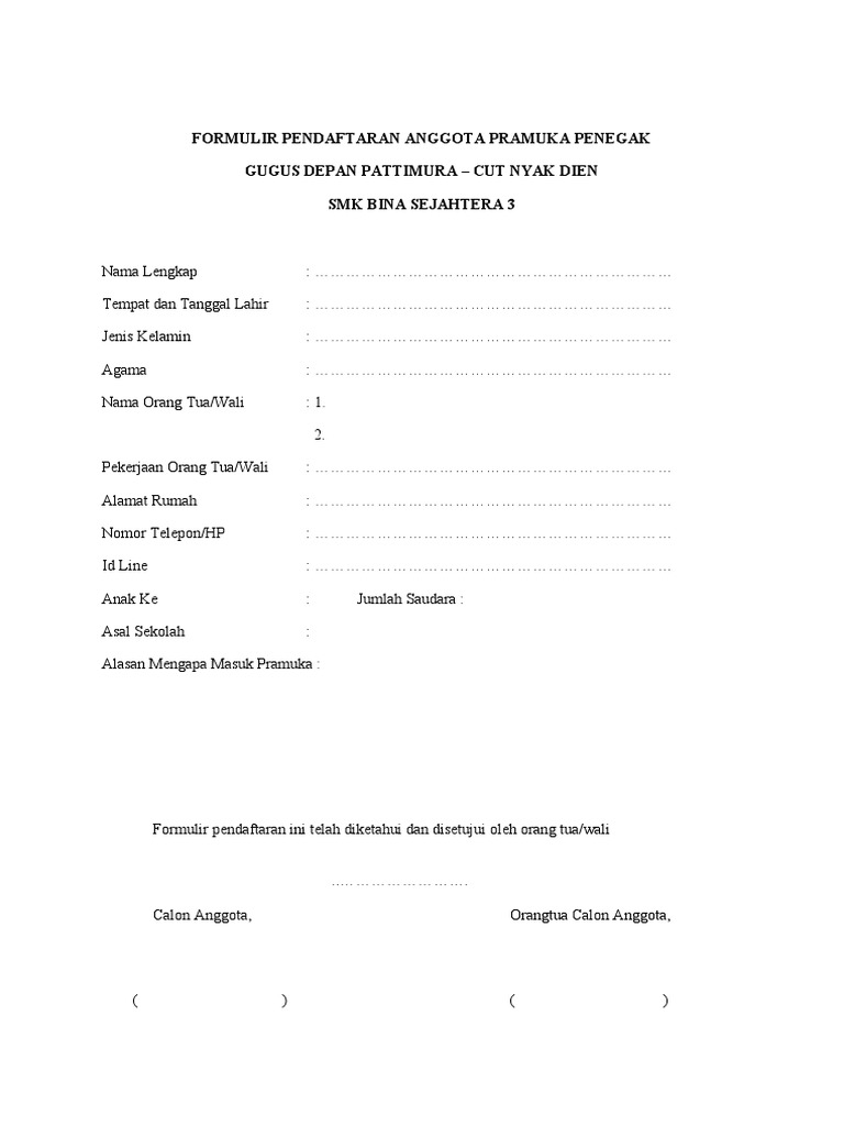 FORMULIR_PENDAFTARAN_ANGGOTA_PRAMUKA_PEN | PDF