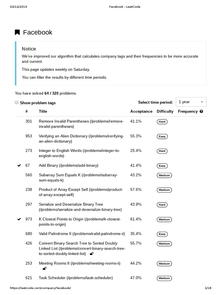 Facebook 1year Leetcode Pdf Theoretical Computer Science Algorithms And Data Structures 3121