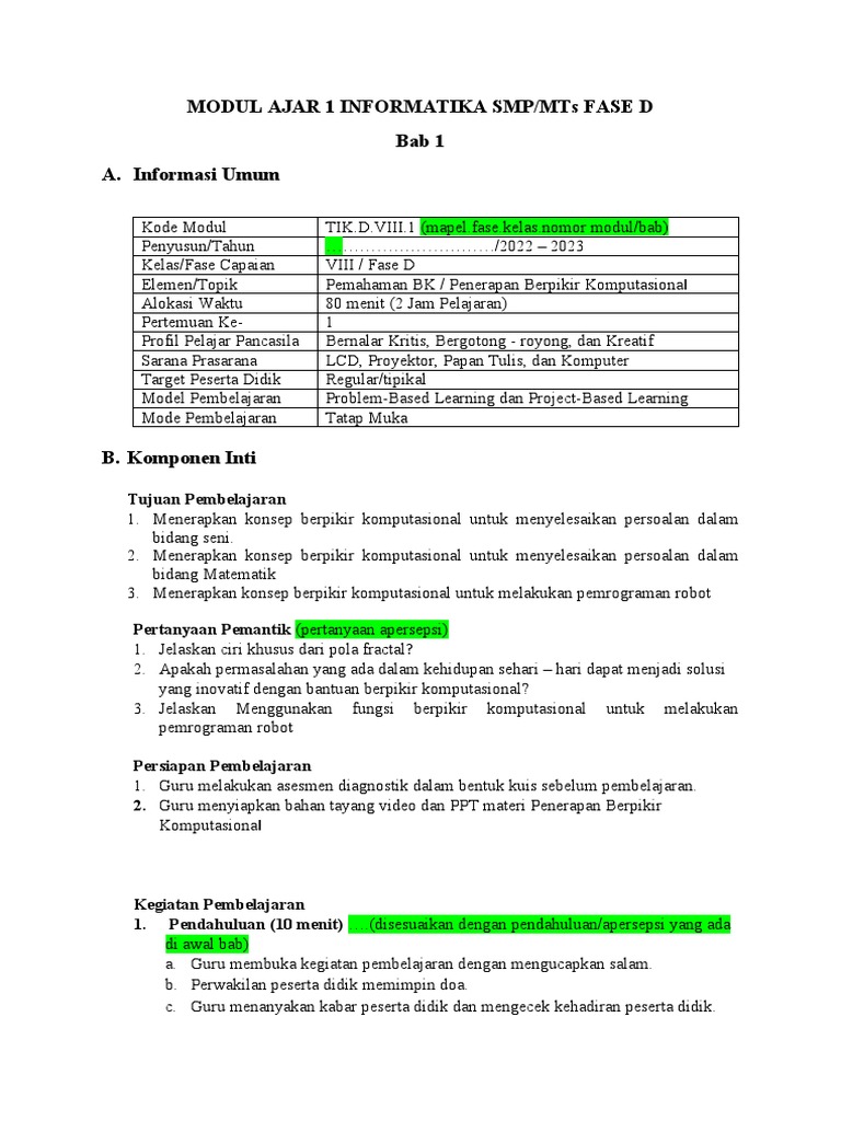 Modul Ajar Informatika SMP VIII | PDF