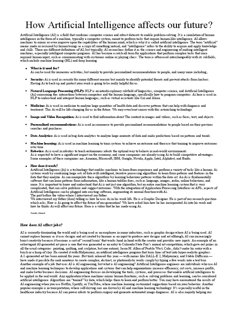 Impact of AI on Future Generations | PDF | Artificial Intelligence | Intelligence (AI) & Semantics