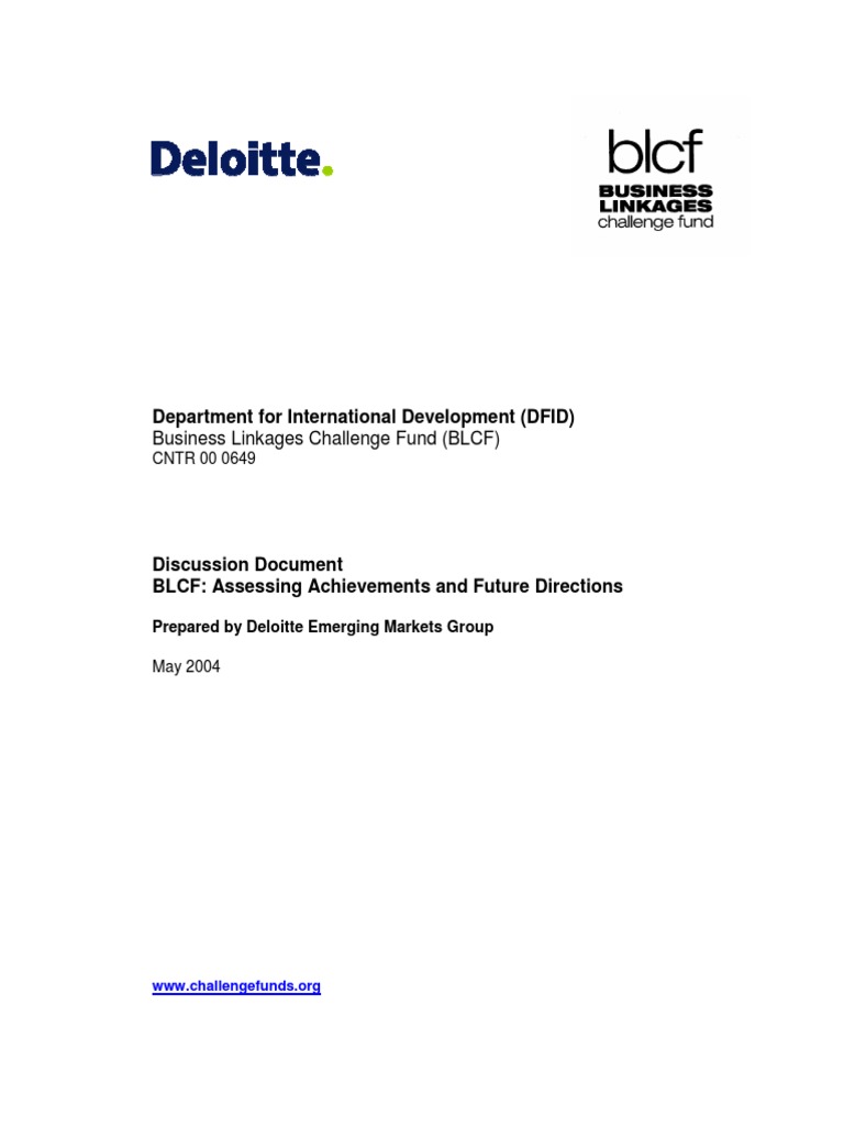 DFID Business Linkages Challenge Fund, BLCF Assessing Achievements and ...