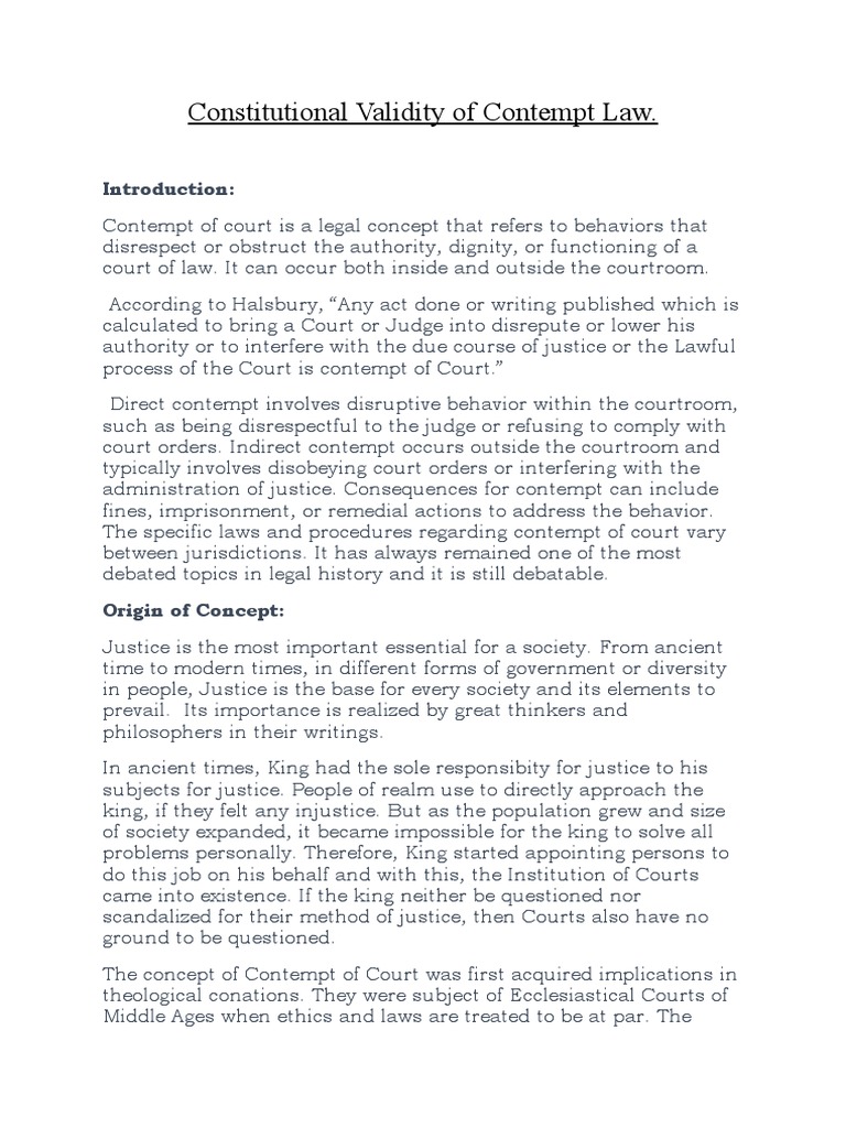 Constitutional Validity of Contempt Act 1971 | PDF | Contempt Of Court ...