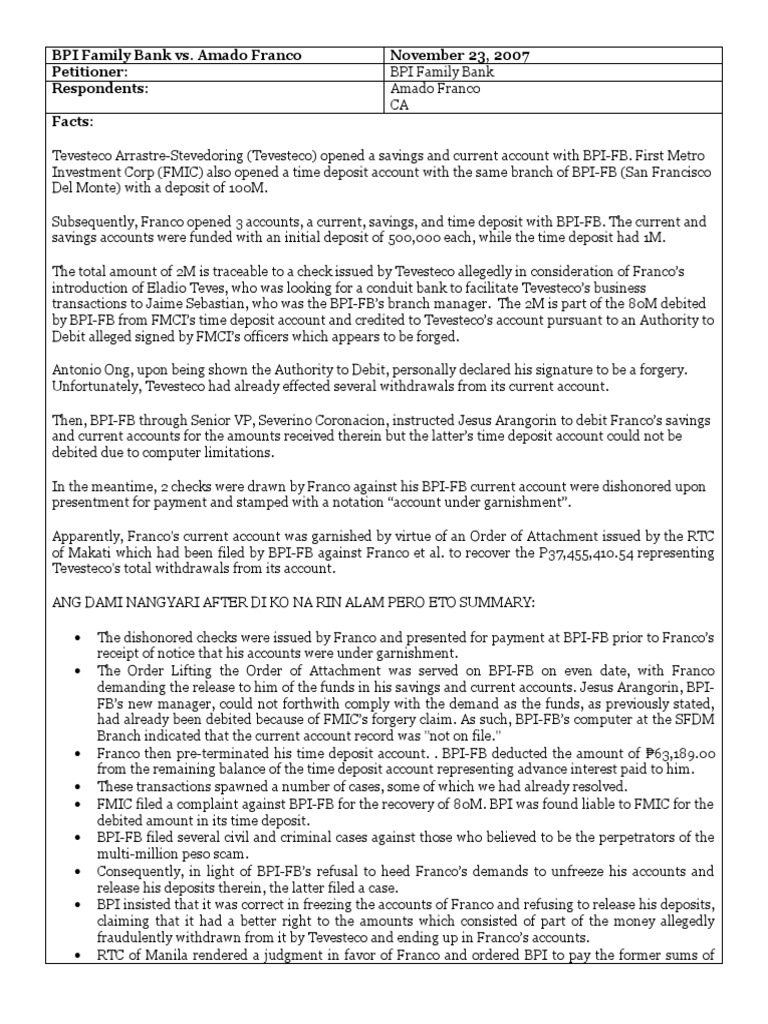 BPI Family Bank Vs | PDF | Deposit Account | Transaction Account