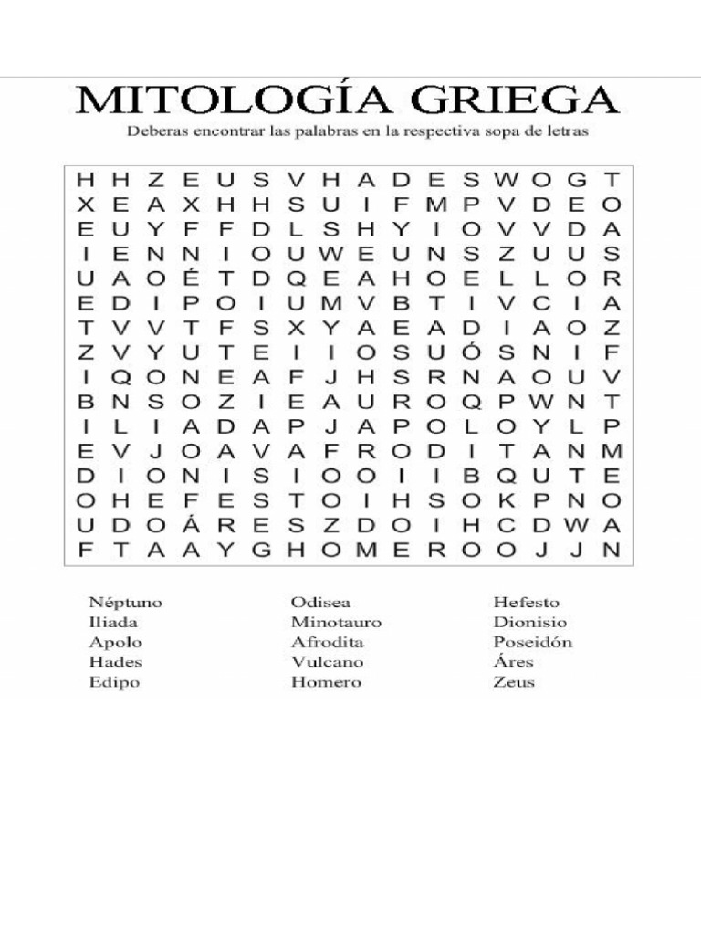 Sopa de letras mitología | PDF