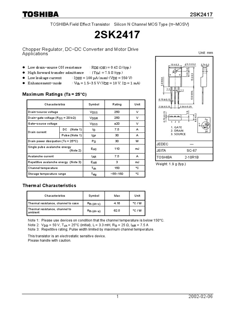 2 SK 2417 | PDF | Field Effect Transistor | Diode