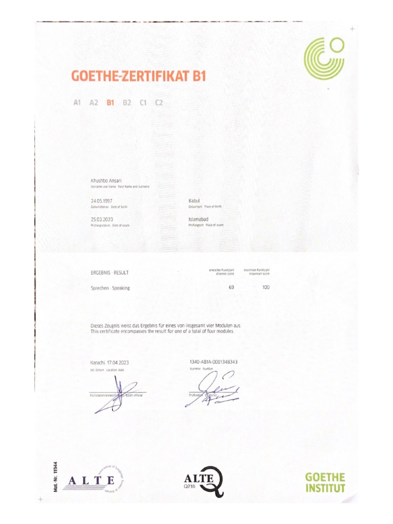 Goethe Zertifikat b1 | PDF