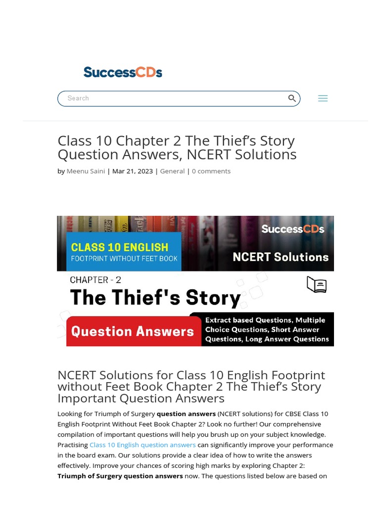 WWW Successcds Net Learn English Class 10 Important Questions The Thiefs Story C | PDF | English ...