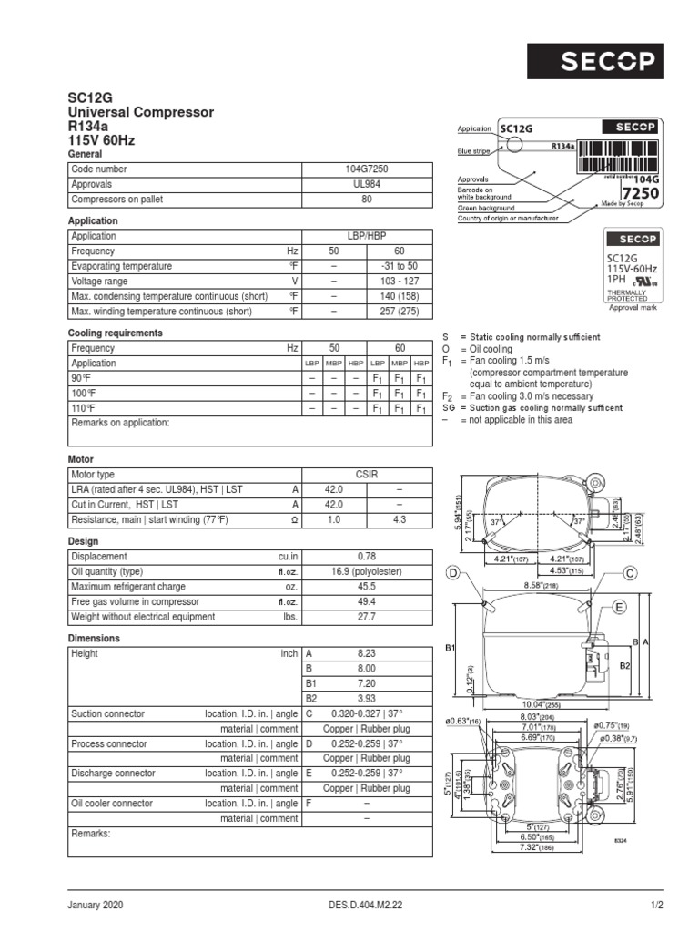 sc12g 104g7250 R134a 115v 60hz 01-2020 Desd404m322 | PDF | Electrical ...