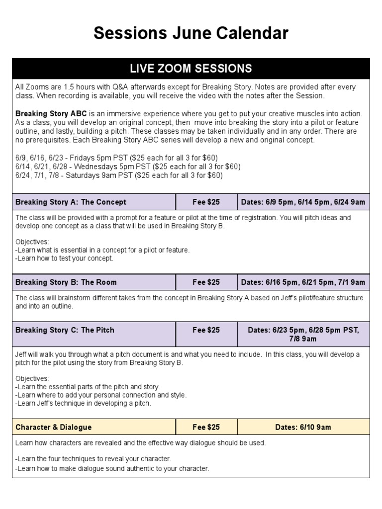 Sessions June Calendar | PDF