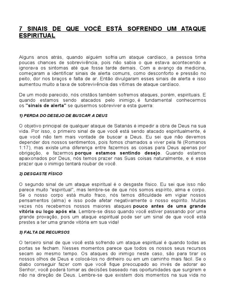 7 Sinais de Que Você Está Sofrendo Um Ataque Espiritual | PDF | Oração | Fé