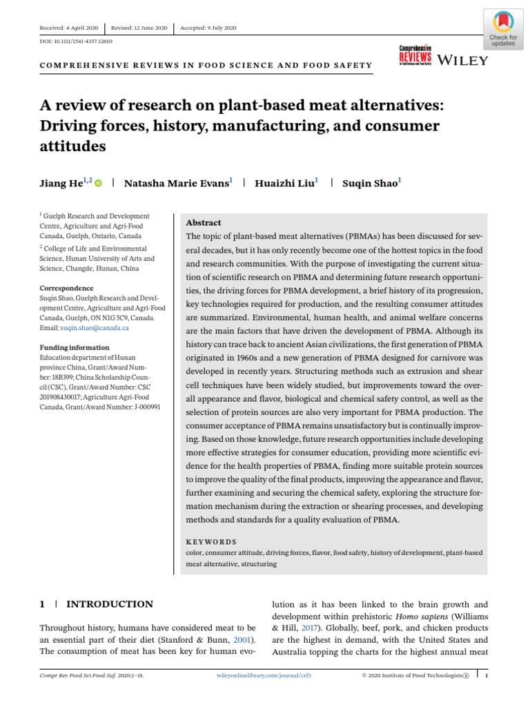 A Review of Research On Plant-Based Meat Alternatives: Driving Forces ...