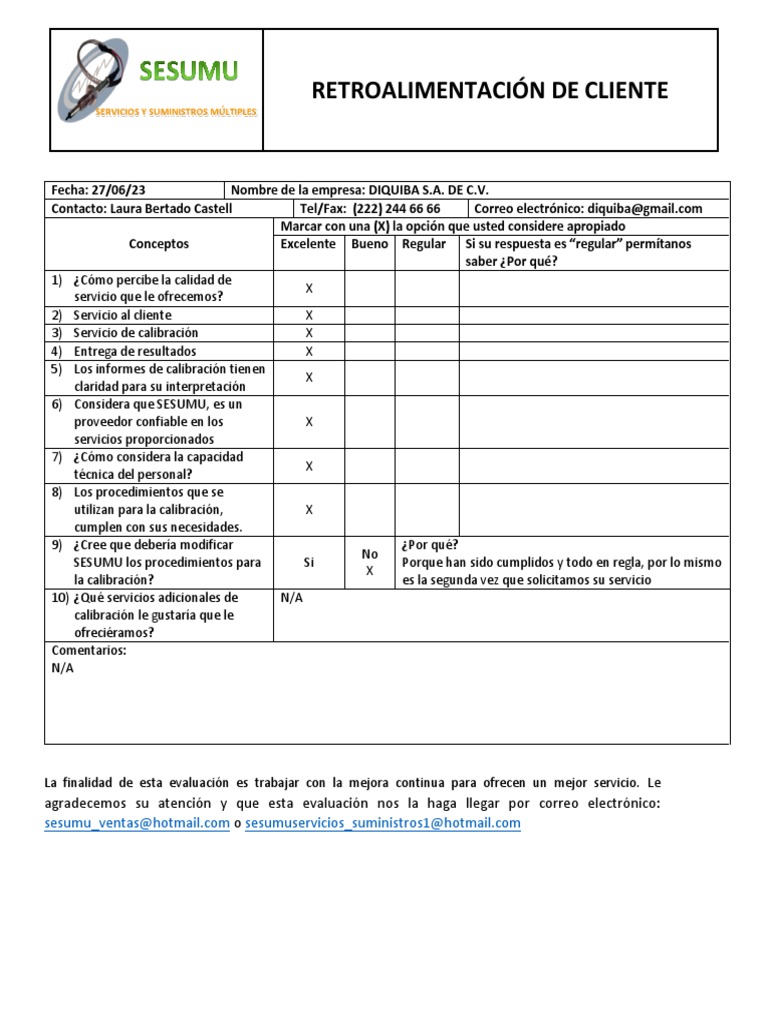 Retroalimentación de Cliente | PDF | Negocios