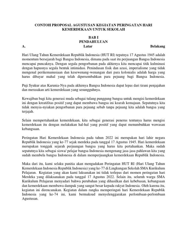 Contoh Proposal Agustusan Kegiatan Peringatan Hari Kemerdekaan Untuk ...