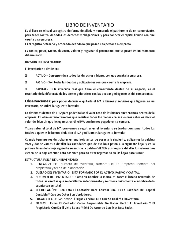 Todo Sobre El Libro de Inventario | PDF | Contabilidad | Impuesto al ...