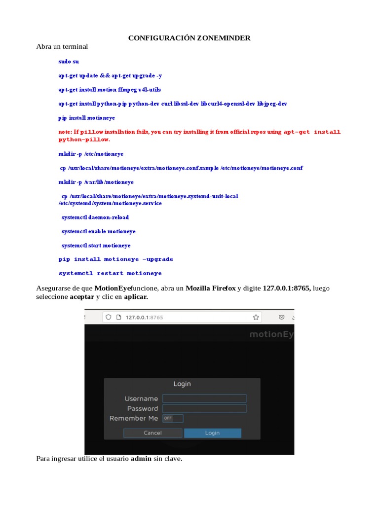 Configuracion MOTION EYE Ubuntu 18.04 | PDF