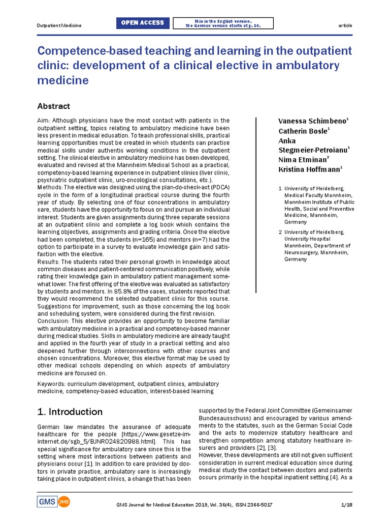 Competence Based Teaching and Learning in The Outpatient Clinic Development of A Clinical ...