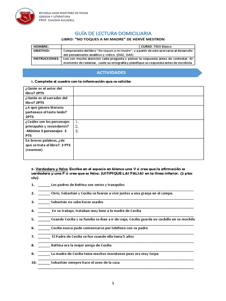 Guia Lectura Domiciliaria Completa Lenguaje | PDF | Violencia