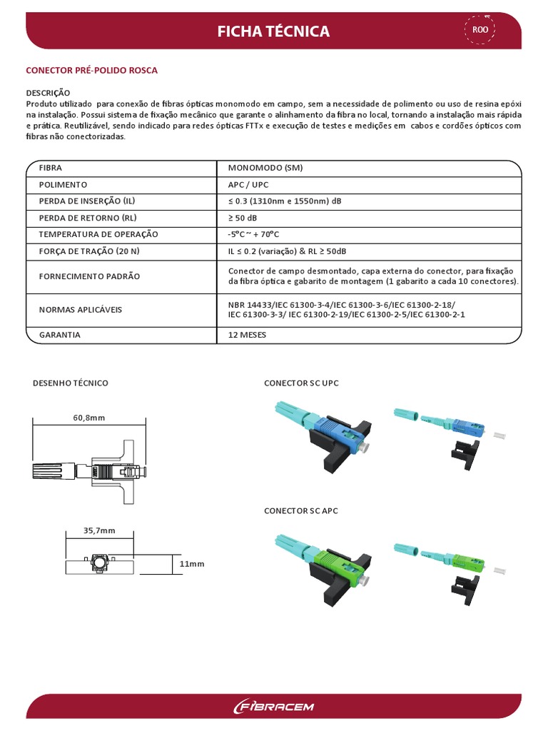 Fibracem Ficha Tecnica Conector Pre-Polido Rosca Rev.00 | PDF