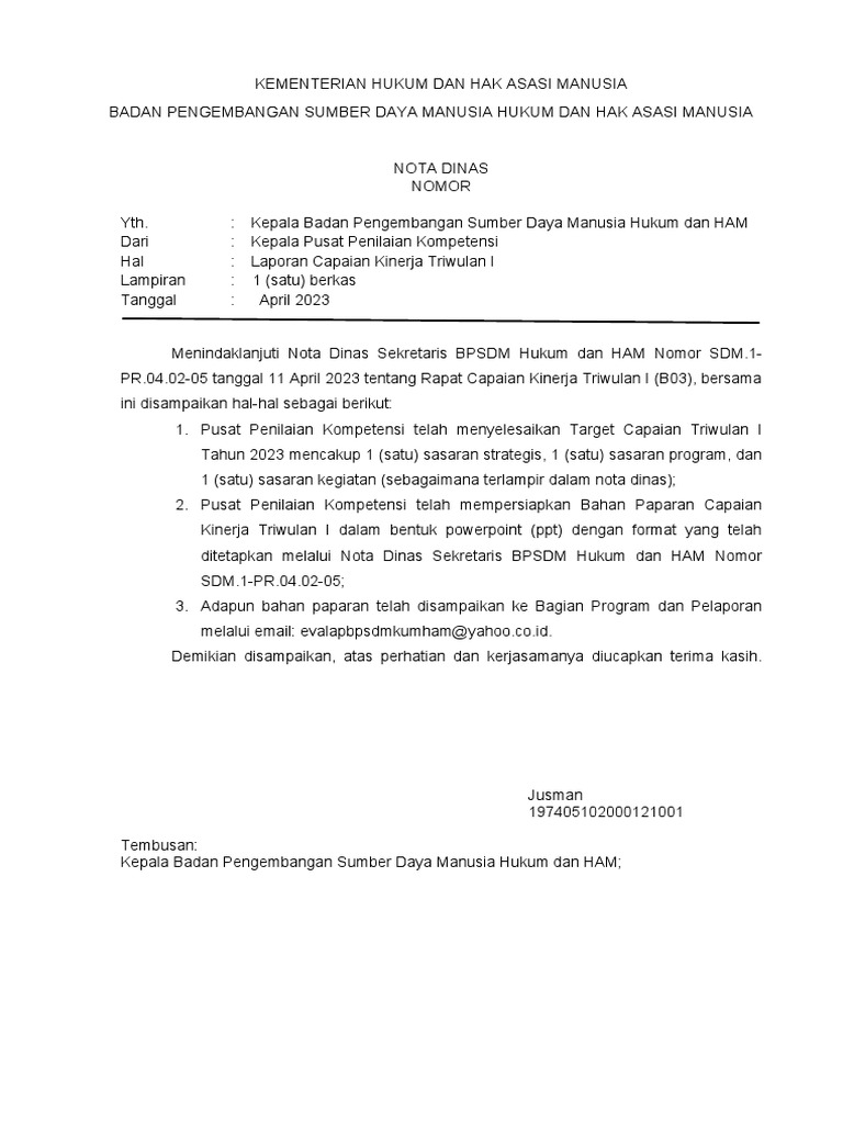 Contoh Nota Dinas (Ira) | PDF