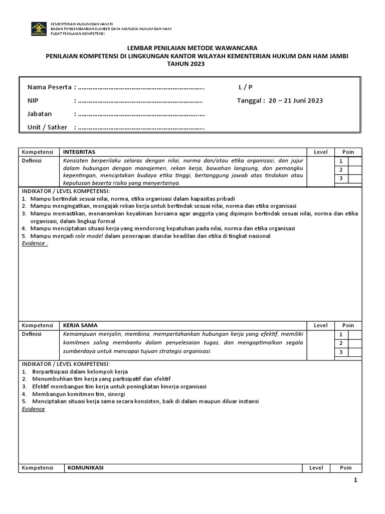 Form Penilaian Wawancara | PDF
