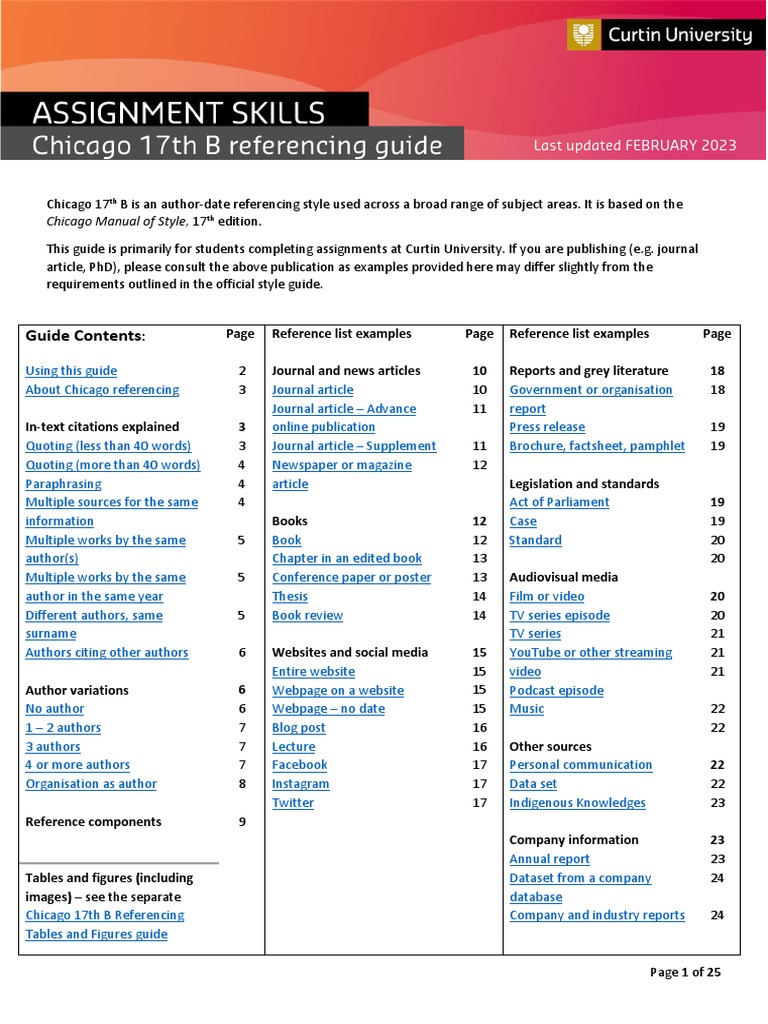 Curtin Guide to Chicago 17th B Referencing | PDF | Citation | Digital ...