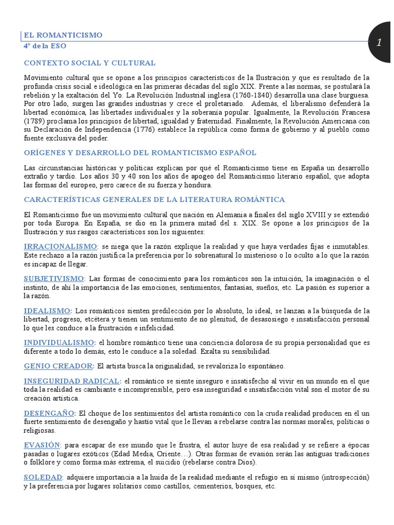 ROMANTICISMO (Apuntes) 4º ESO-3 | PDF | Romanticismo | Poesía