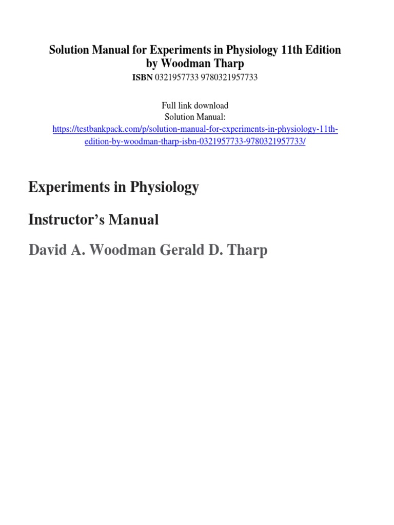 Experiments in Physiology 11th Edition by Woodman Tharp ISBN Solution ...