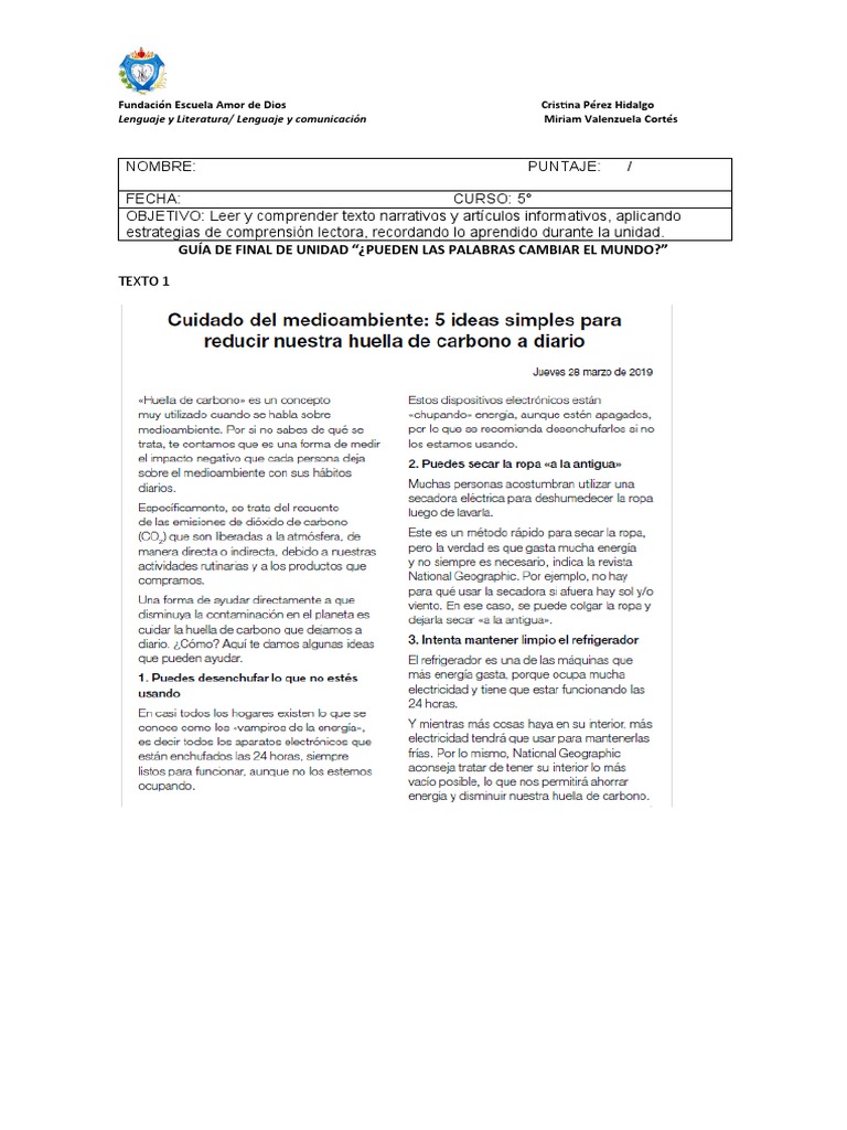 Guia Final de Unidad 5°a | PDF | Amor