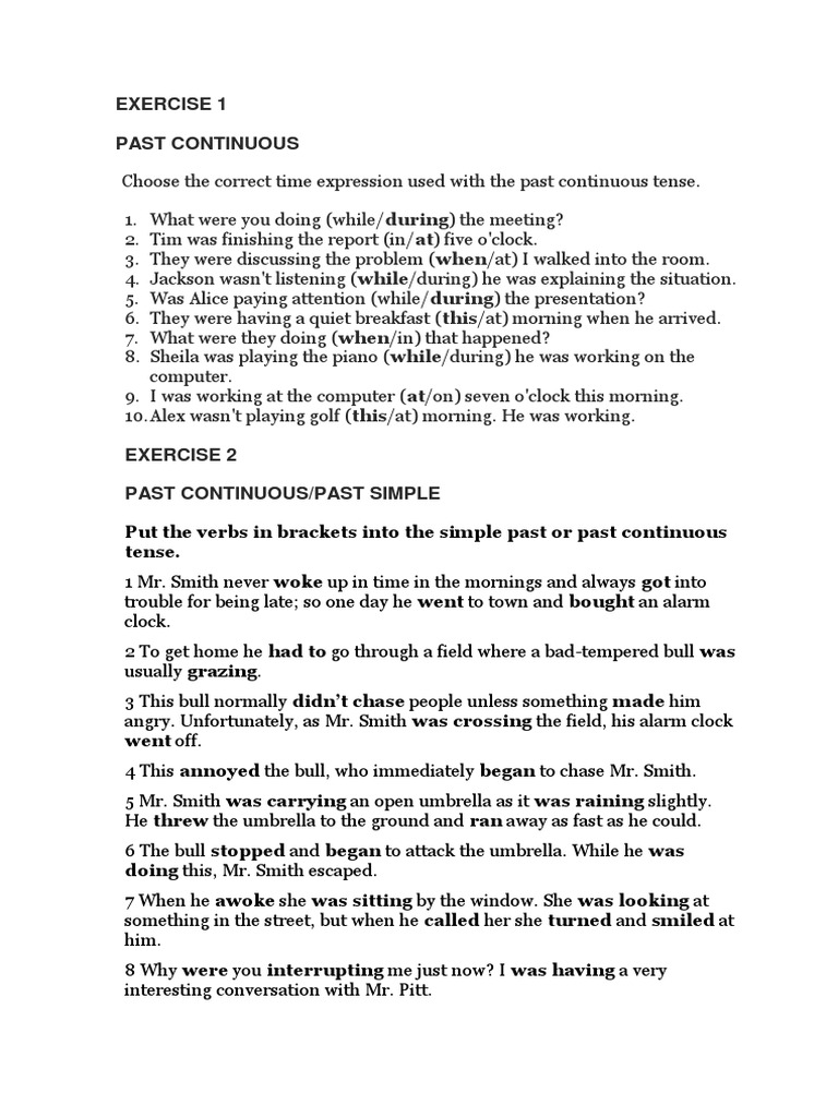 Past Simple vs. Past Continuous Exercises | PDF | Mystery, Thriller ...