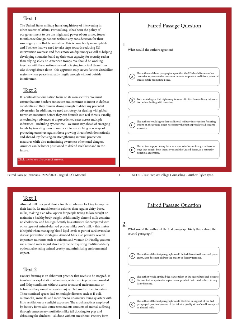 Paired Passages Questions (Set 4) | PDF