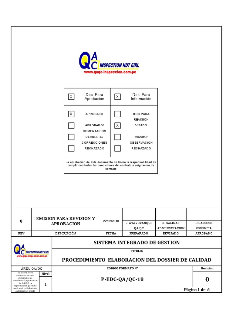 Elaboracion de Dossier de Calidad | PDF | Calidad (comercial) | Business