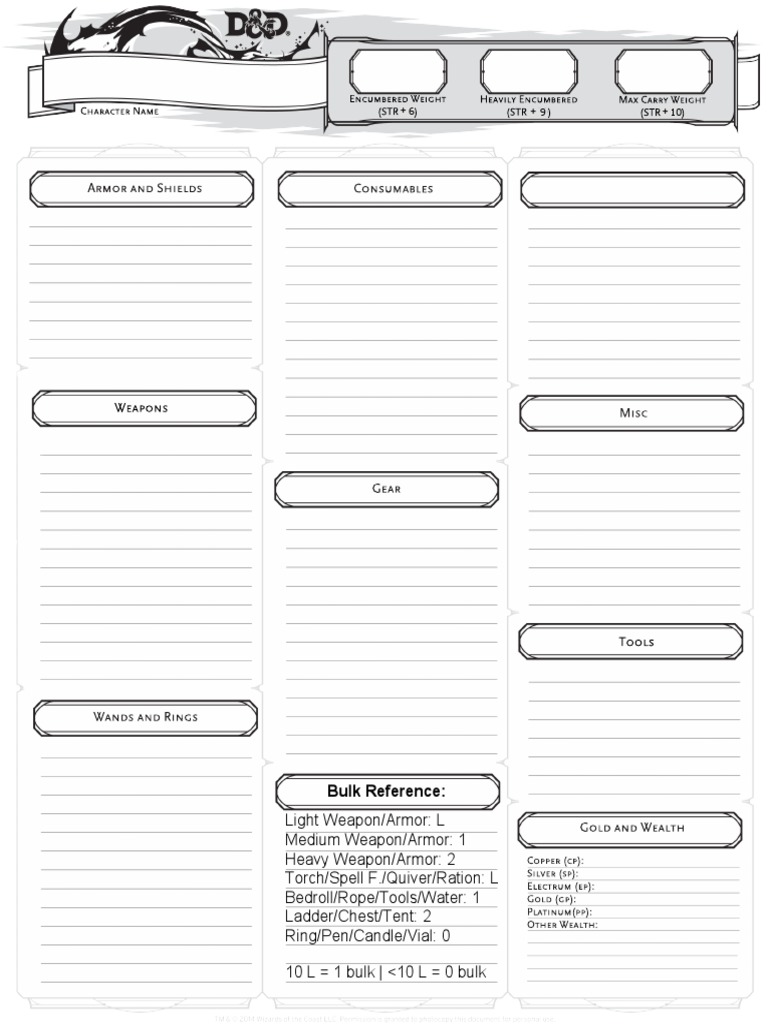 RPG Inventory and Encumbrance Guide | PDF