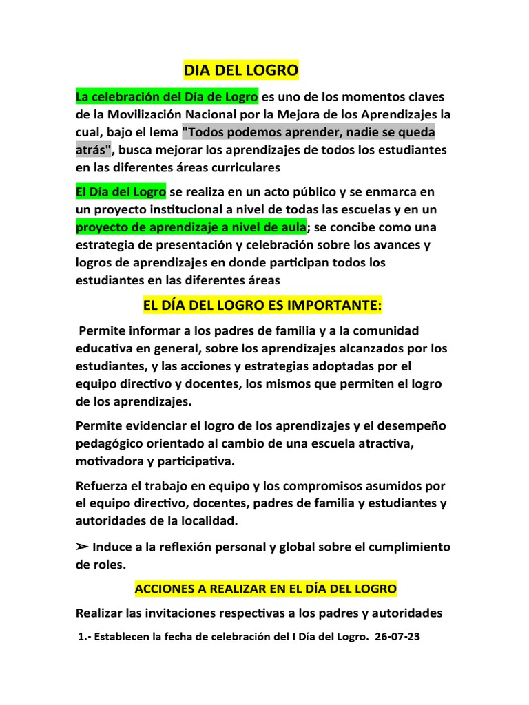 Dia Del Logro | PDF | Salón de clases | Aprendizaje