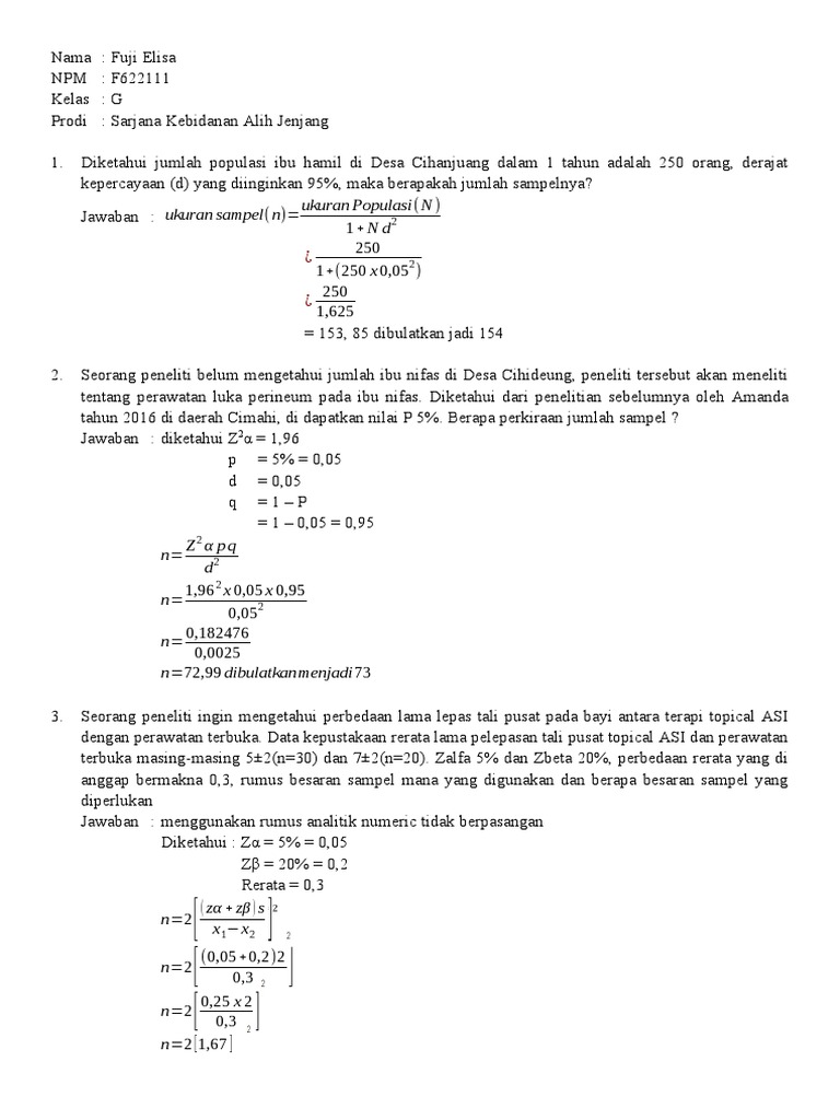 Perhitungan Sampel Penelitian Kebidanan | PDF