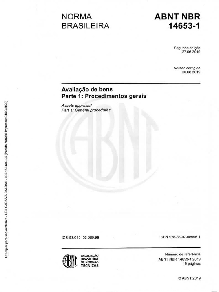 ABNT NBR 14653-1 Avaliação de Bens Parte 1 - Procedimentos Gerais | PDF