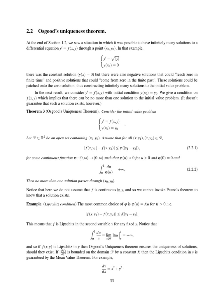 Osgood Uniqueness Theorem | PDF | Continuous Function | Function (Mathematics)