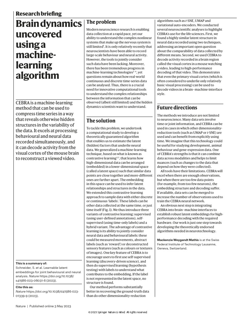 Brain Dynamics Uncovered Using A Machine-Learning Algorithm | PDF | Neuroscience | Machine Learning