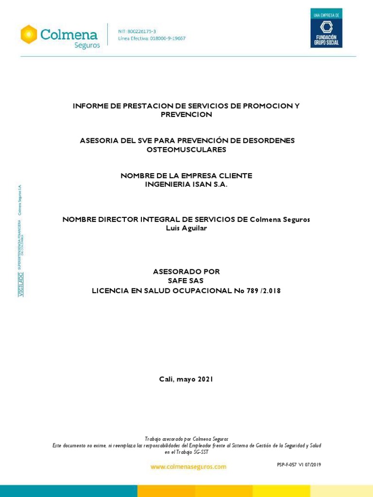 GES4 - ID3822 - Ingenieria Isan - Informe SVE DME - Colmena - 793771 | PDF | Dolor lumbar ...