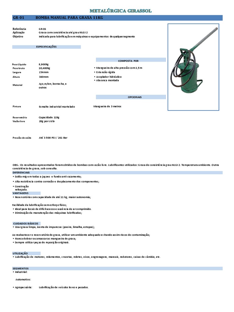 Fichas-Tecnicas- GRAXEIRAS GR-01 | PDF