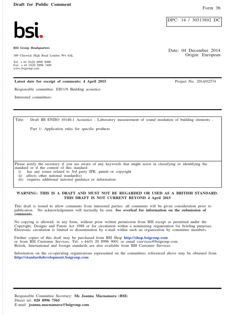 (BS EN ISO 10140-1) - Acoustics. Laboratory Measurement of Sound ...